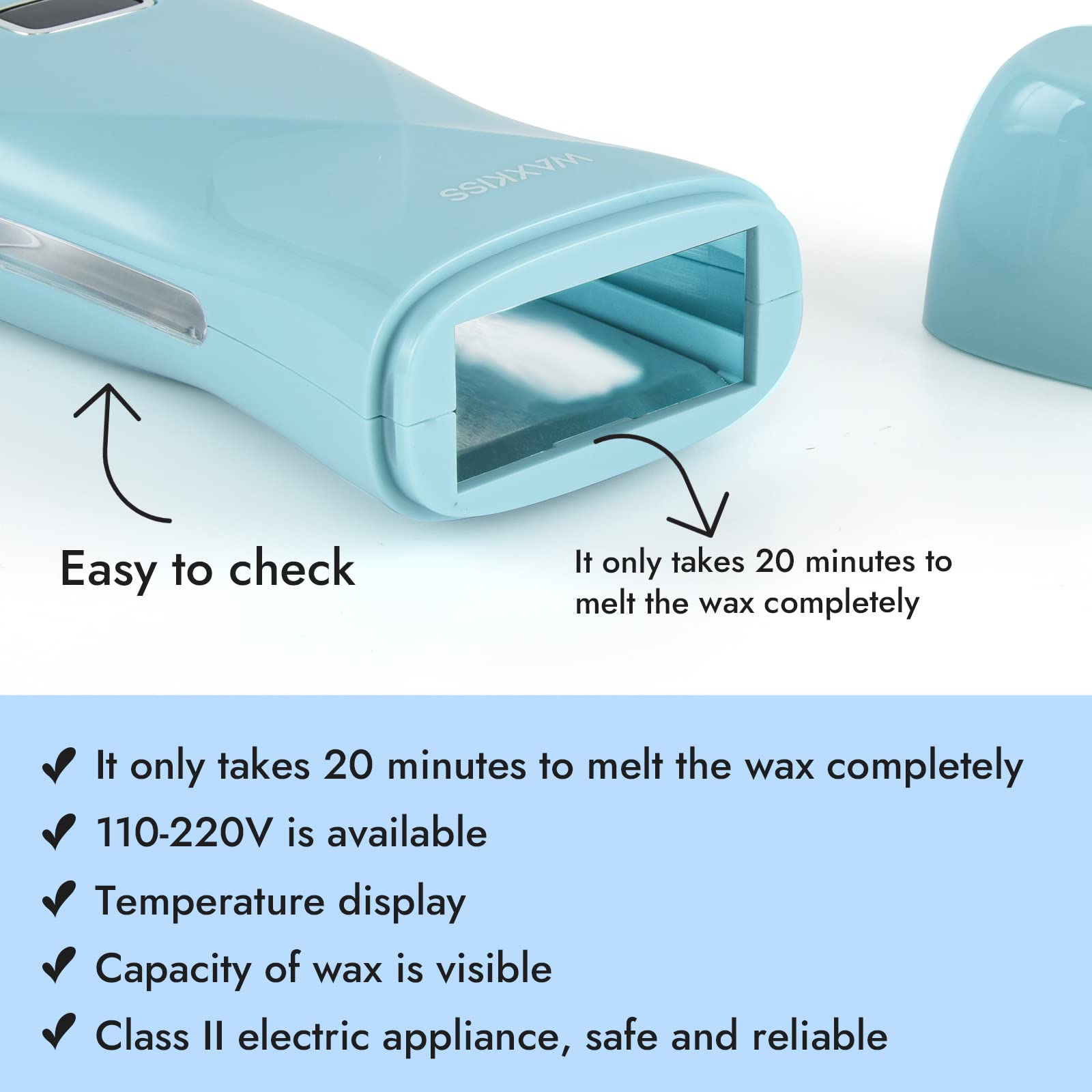 Waxkiss Roll On Wax Warmer for Hair Removal (Blue)