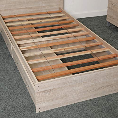 OS Home and Office Furniture Model 41109 Twin Sized Bed with Bookcase Headboard and Two Underbed Drawers Platform, Single, Sand