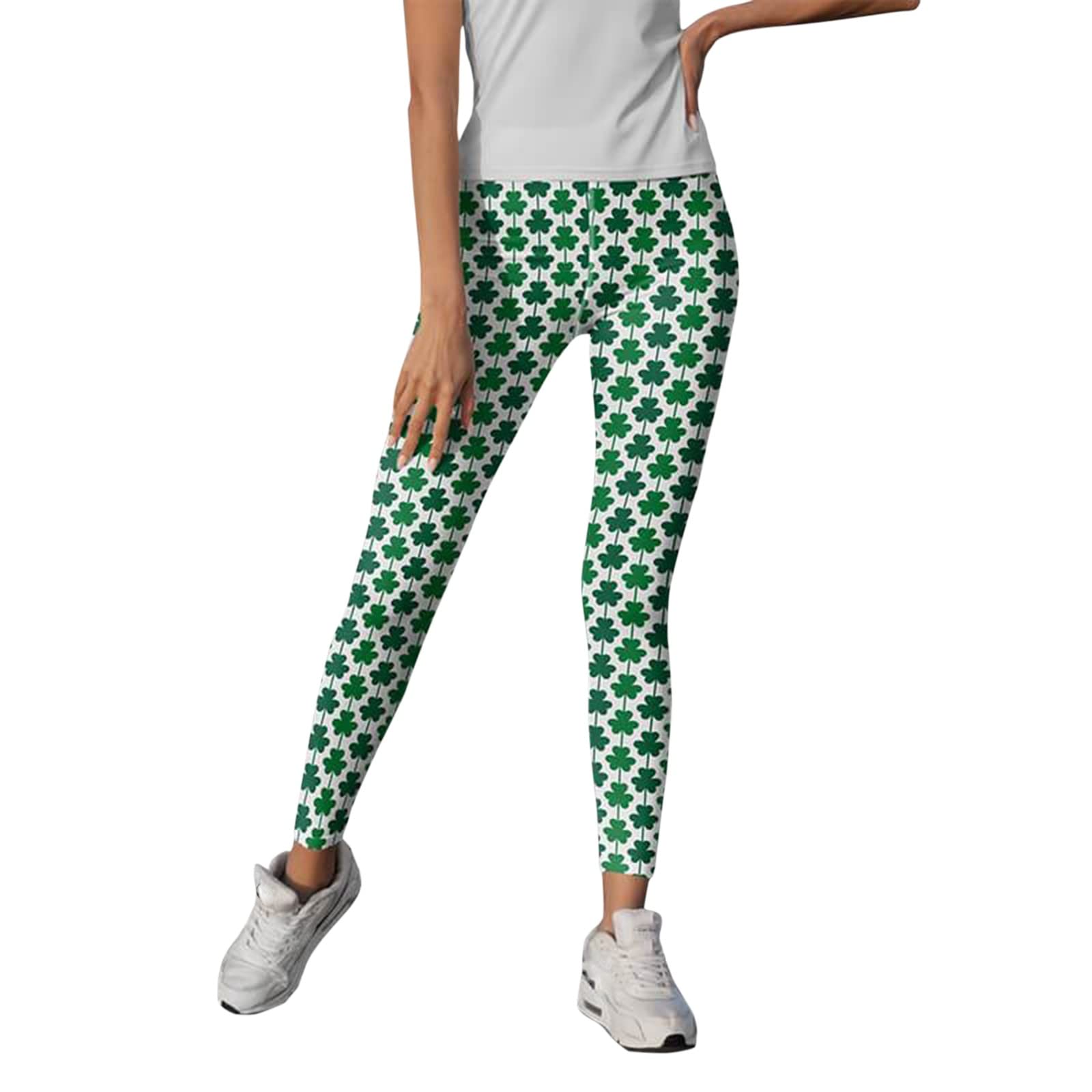 Women's St. Patrick's Day Tights Irish Shamrock Clover Scrunch Butt Leggings for Women Ultra Soft Compression Clover