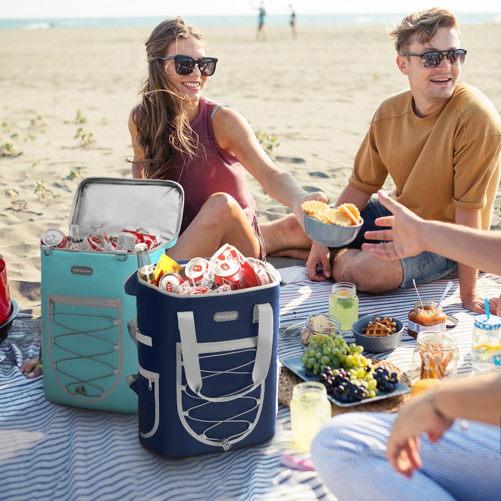 VKKZAAW Cooler Backpack,36Cans Backpack Cooler Insulated Leak Proof Waterproof Soft Sided Cooler Bag,Beach Camping Cooler,Light Weight Travel Cooler Lunch Backpack for Hiking Shopping