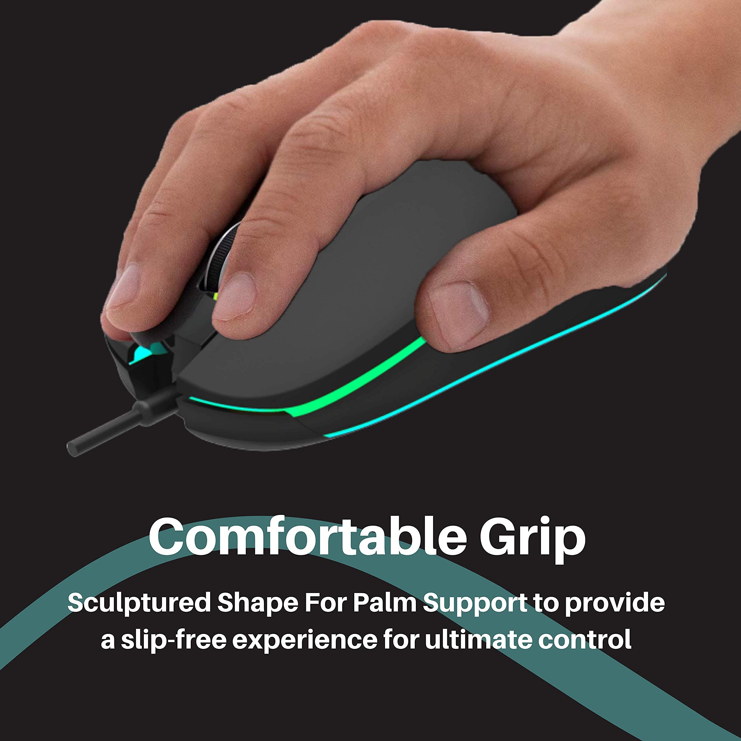 PHILIPS RGB Wired Gaming Mouse, 7 Programmable Buttons, Adjustable DPI, Comfortable Grip Ergonomic Optical PC Computer Gamer Mice