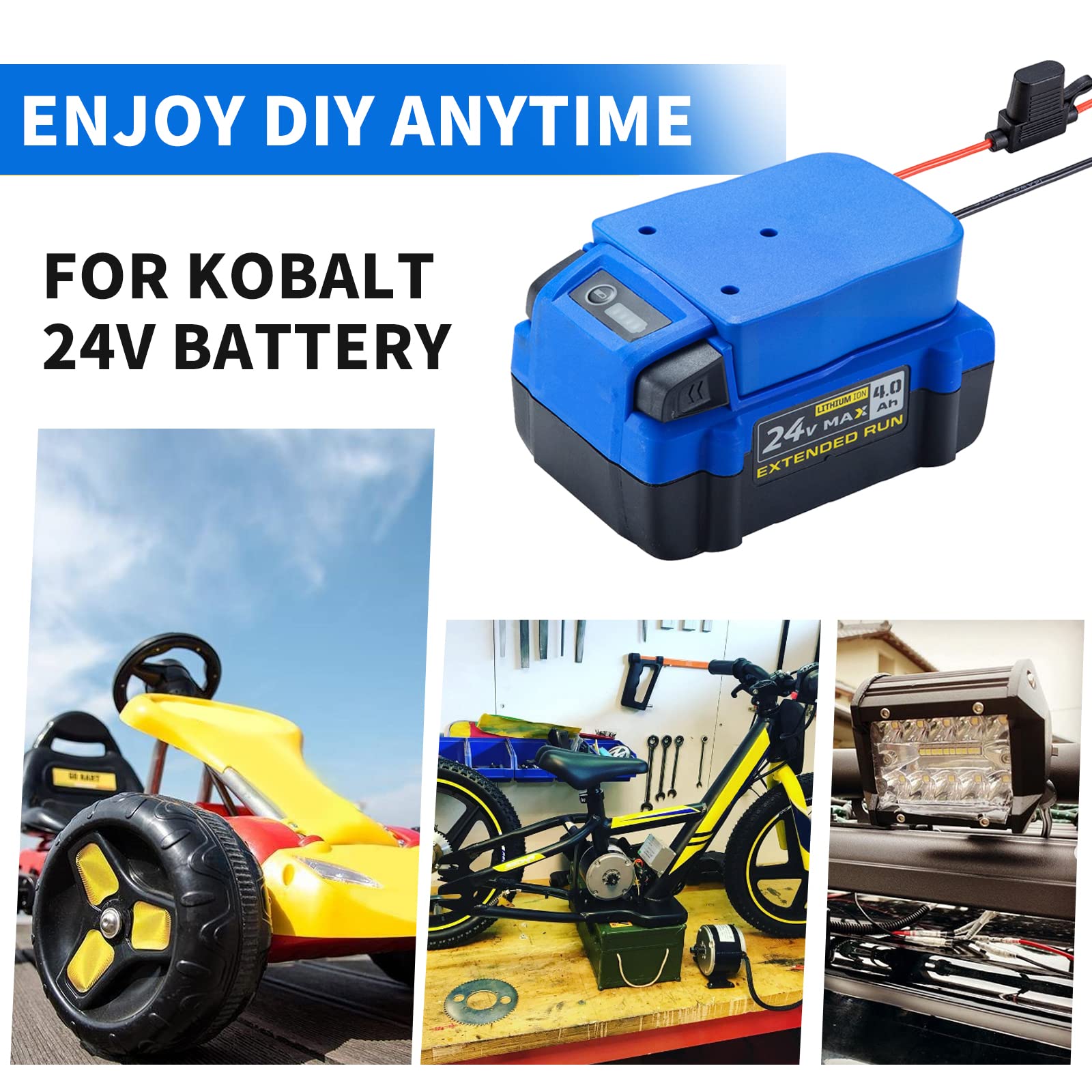 Power Wheel Adapter for Kobalt 24V Battery Adapter with Fuse & Wire Terminal,14 Gauge Wire Power Convertor for DIY RC Trucks, RC Toys, Robotics, Work Lights