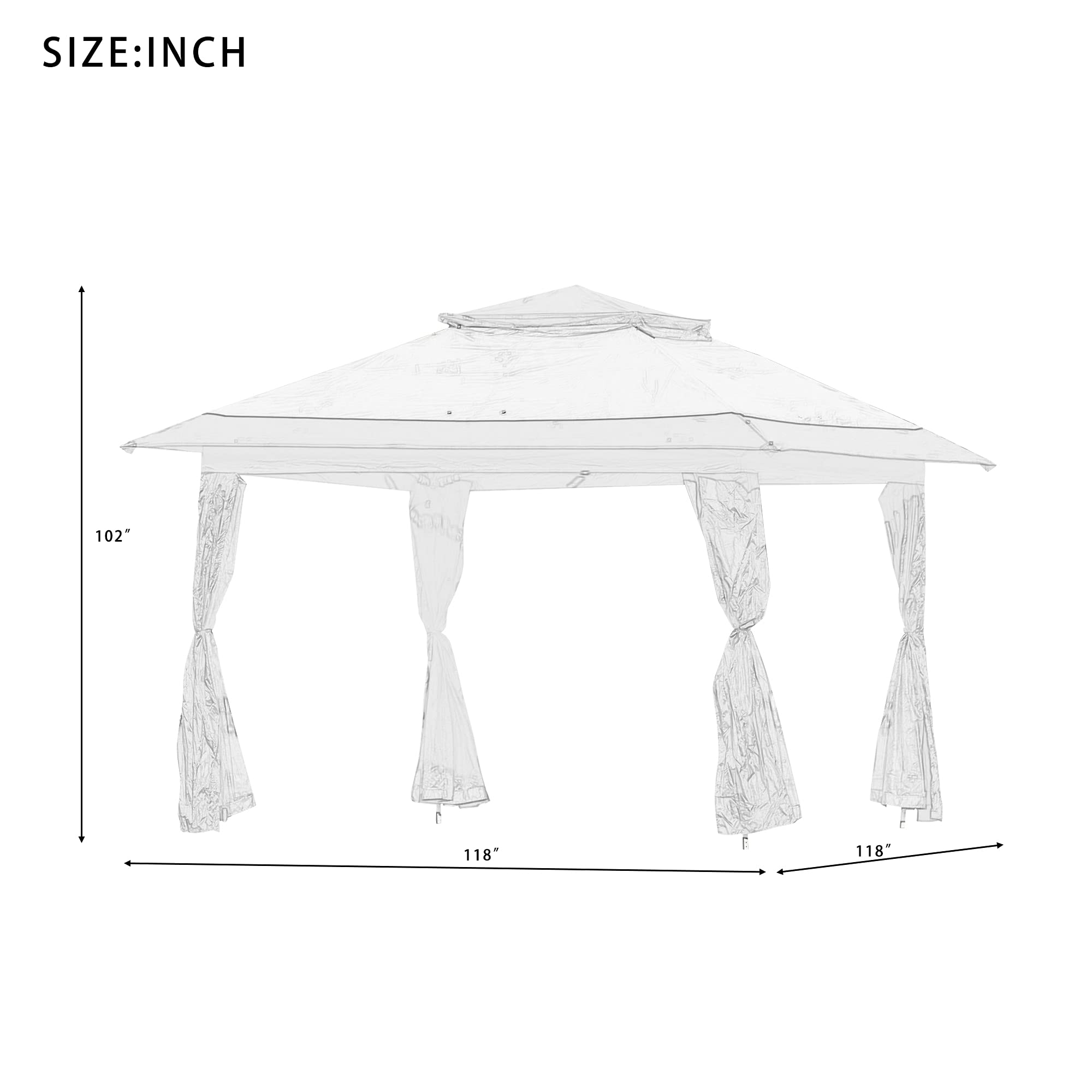 Merax Round Hardtop Gazebo with Removable Curtains, Outdoor Double Roof Canopy Shelter for Patio Garden Backyard Beige