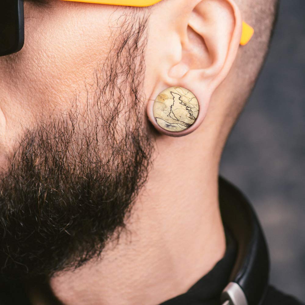 Pierced Owl Organic Spalted Tamarind Wood Double Flared Saddle Plug Gauges, Sold as a Pair (10mm (00GA))