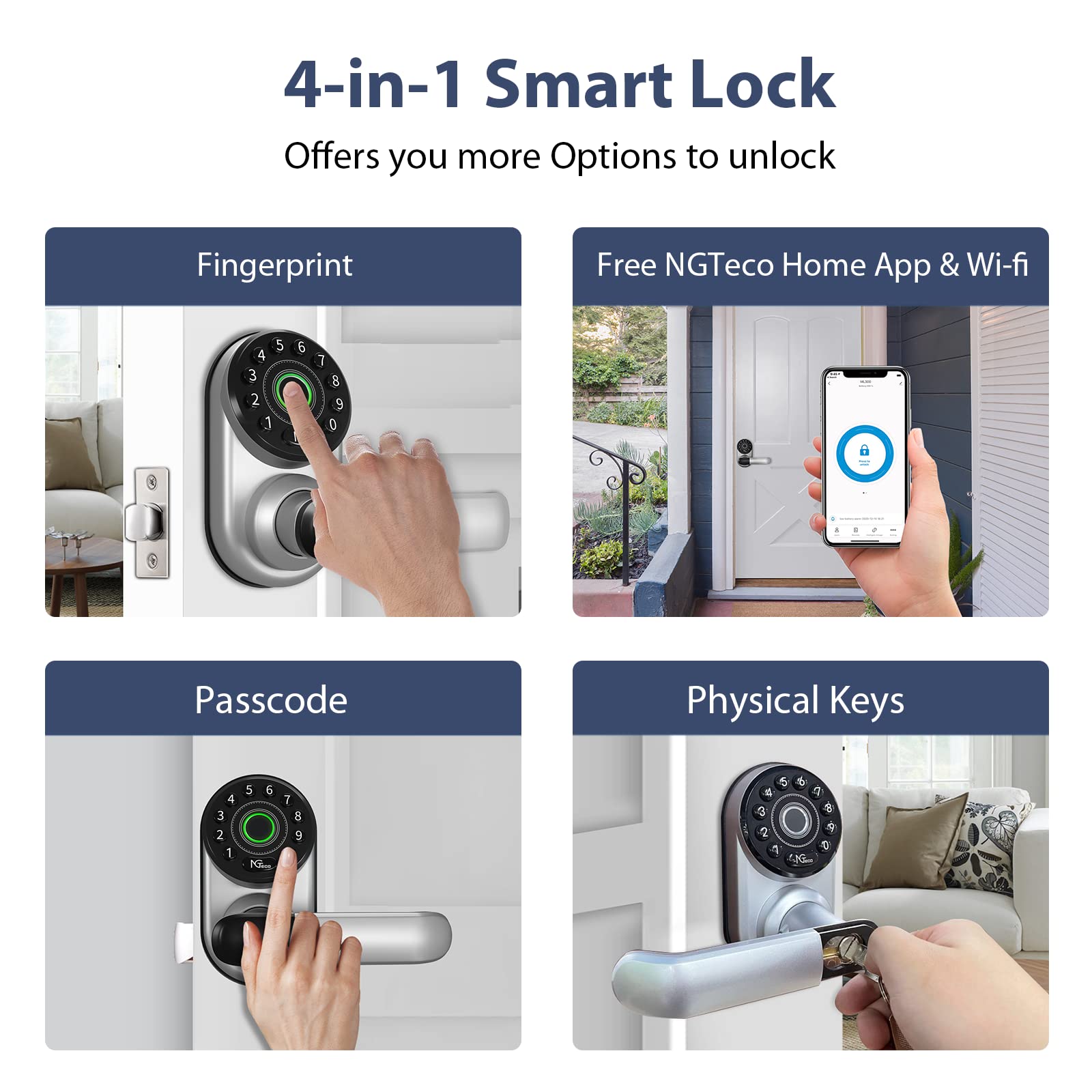 NGTeco Smart Biometric Fingerprint Door Lock with WiFi, Keypad, and Bluetooth