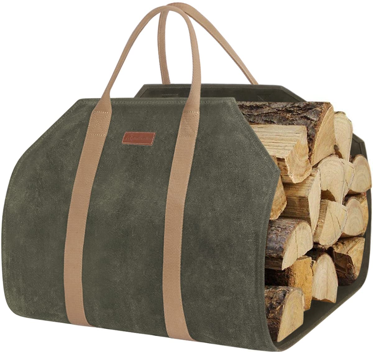 MYFIREPLACEDIRECT Sturdy Waxed Canvas Firewood Log Carrier, Durable Firepalce Wood Bag with Reinforce Duty Straps