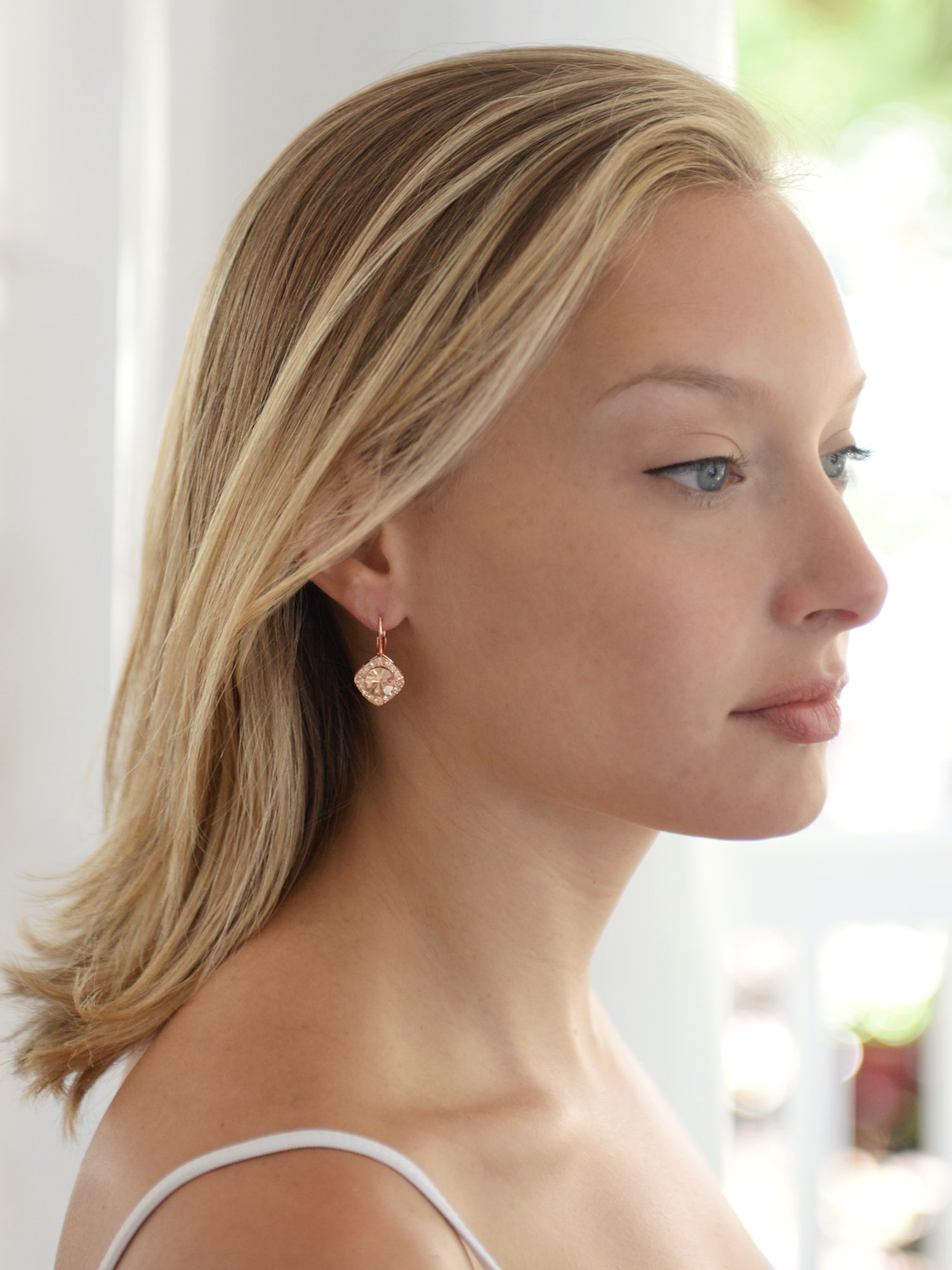 Mariell Tailored Solitaire Drop Earrings with Brilliant Round Crystals in Rose Gold Tone. Loved By All!