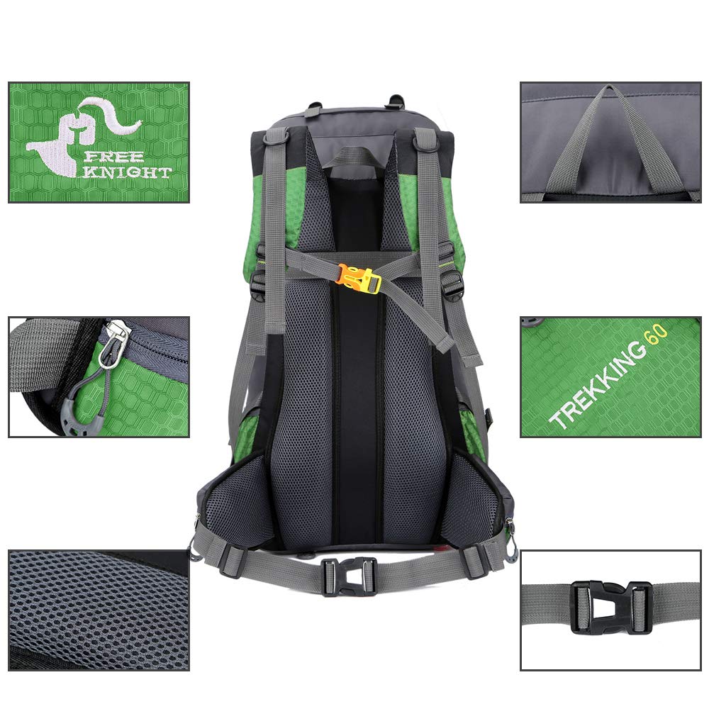 Russel Molly Hiking Backpack With Rain Cover, 60L Camping Daypack for Travel (Green)