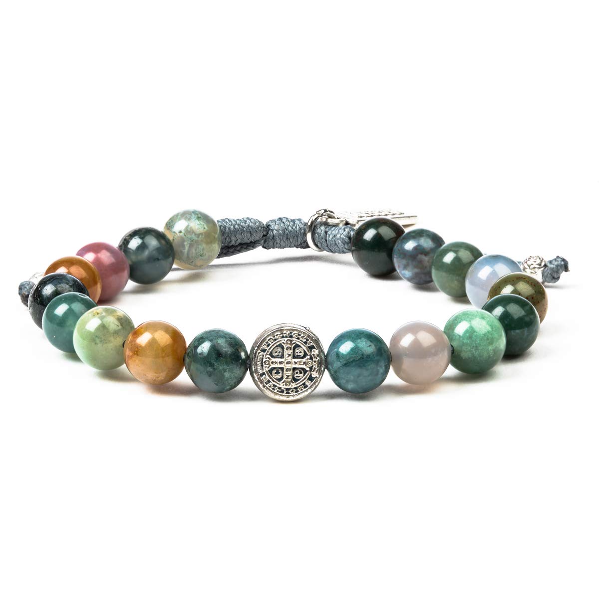 My Saint My Hero Luck Power Bracelet - Mixed Agate Gemstones with Silver-Tone Medal