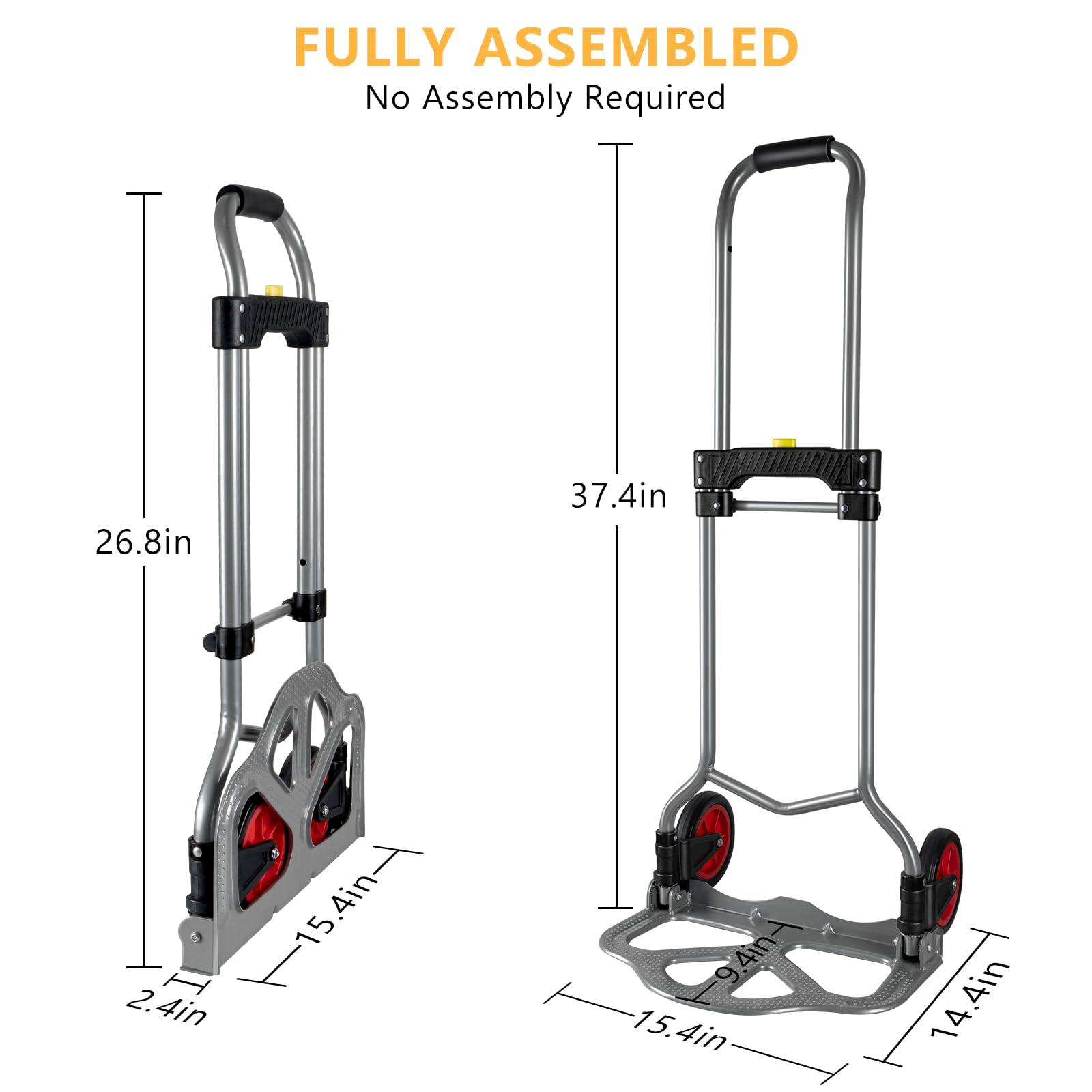 PHALANX Folding Hand Truck Dolly, Lightweight Moving Dolly Cart, 220Lb Capacity, Fast-Folding 2 Wheel Hand Cart Foldable with Telescoping Handle, Collapsible Dolly, Heavy Duty Luggage Cart