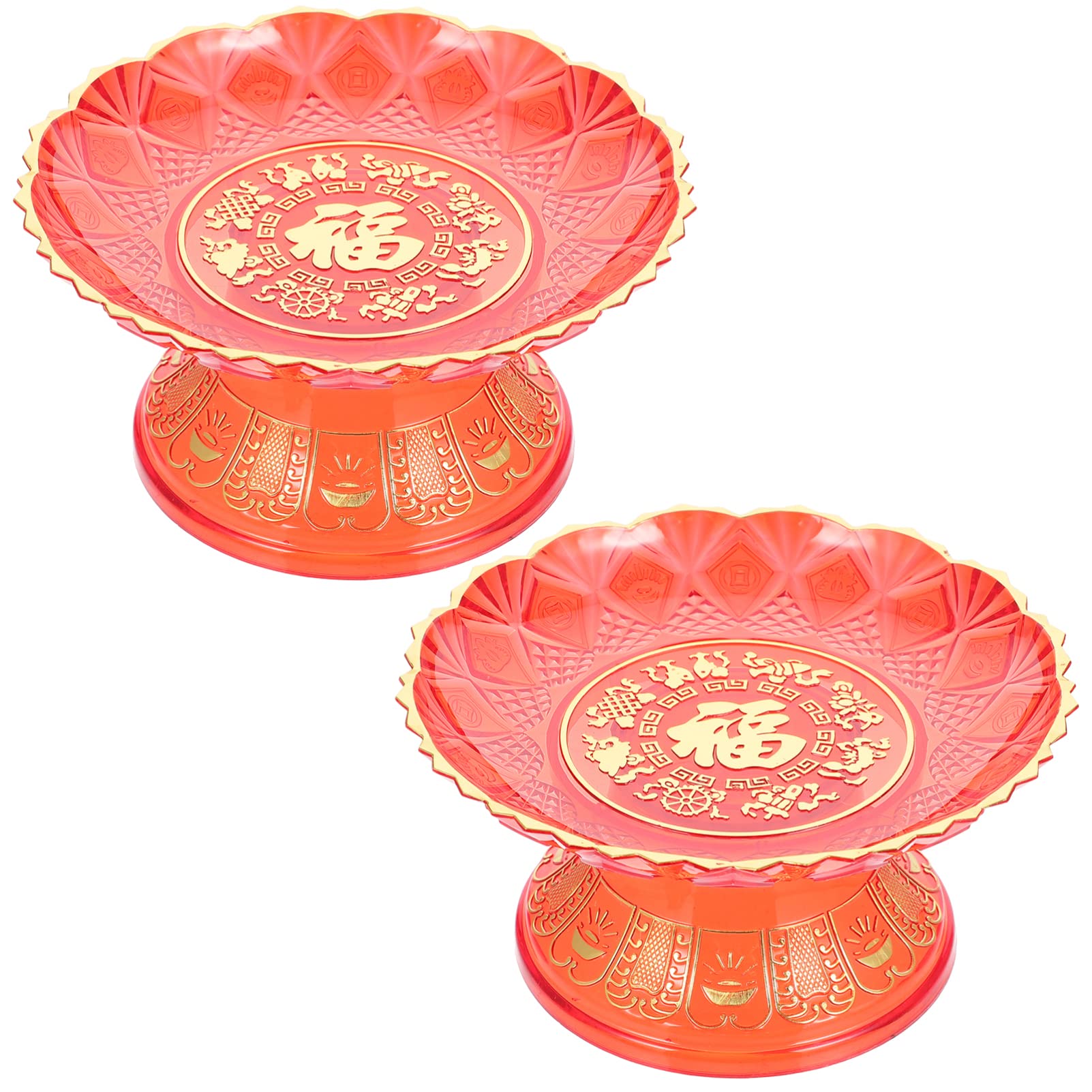 Veemoon 4pcs Blessing Use Decorative Rituals Holders Sacrifice Snack Food Decor Holder Serving Wedding Fruit Decoration Footed Plate Round Nuts Plates Containers Bowl Buddhist Offering S