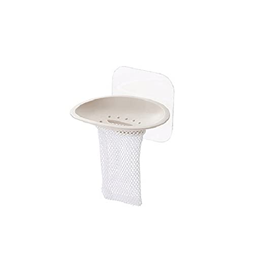 PLMM soap Box, Creative Sucker Wall Drain Water Net Pocket Soap Dish Storage Holder Soapbox Plate Tray Drain Bathroom Kitchen Tools (Color : Beige)