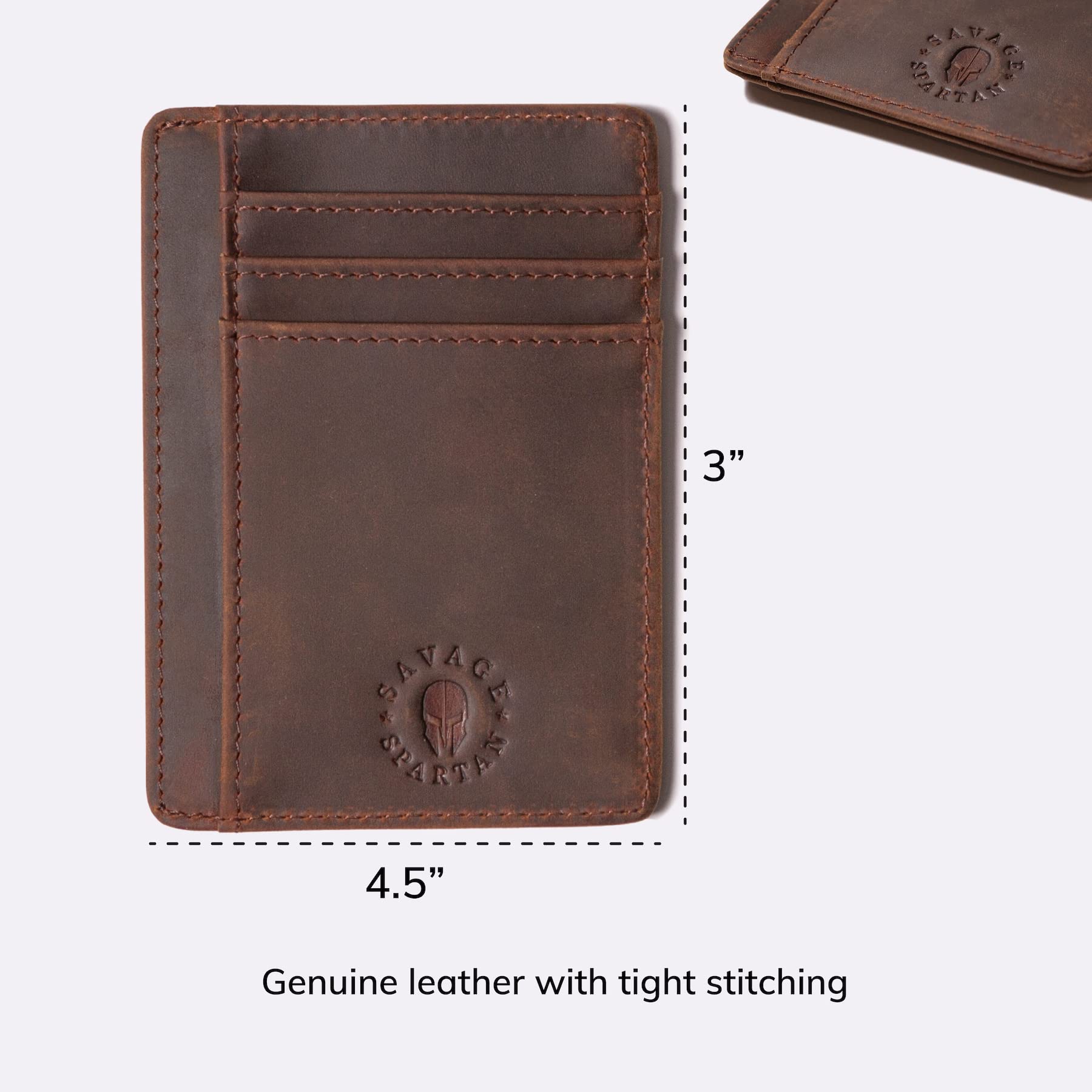 SAVAGE SPARTAN Slim Genuine Leather Front Pocket Minimalist Wallet for Men 1 ID Window