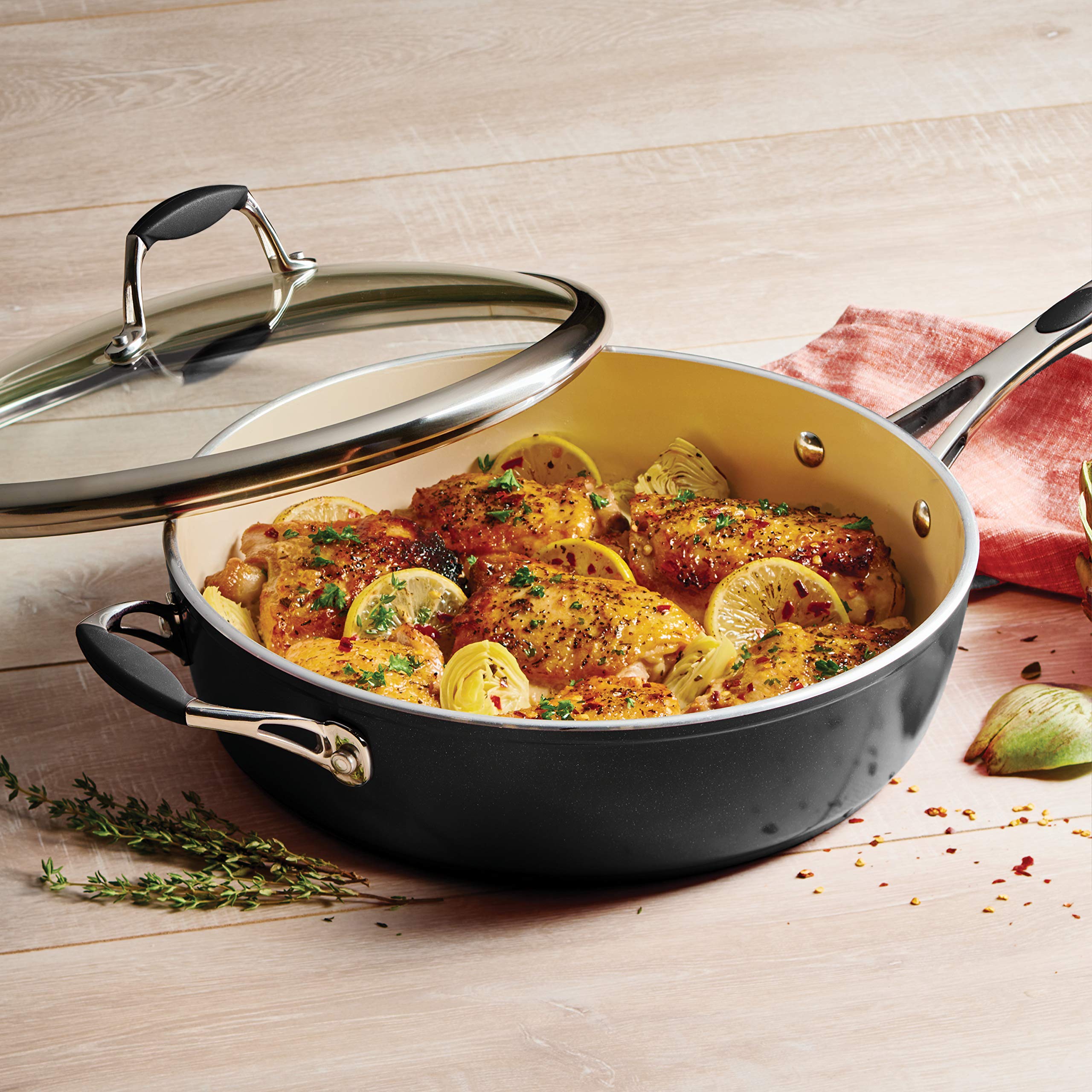 Tramontina Deluxe Covered Deep Skillet Aluminum 11-inch, Metallic Black, 80110/021DS