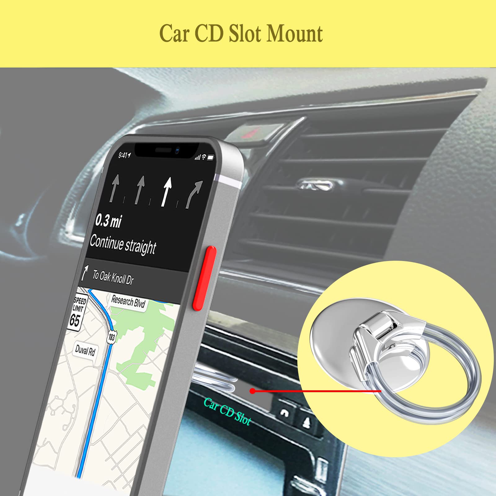 Phone Ring Holder Finger Kickstand [4 in 1]-Phone Ring Grip,360° Rotation Phone Kickstand,CD Slot & Air Vent Car Phone Mount(Silver)