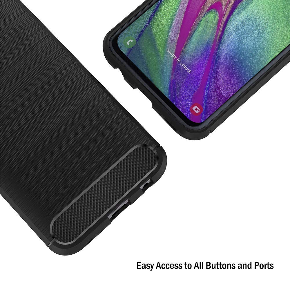 MaiJin Case for Samsung Galaxy A40 (5.9 inch) Soft Silicon Brushed with Texture Carbon Fiber Design Protection Cover (Black)