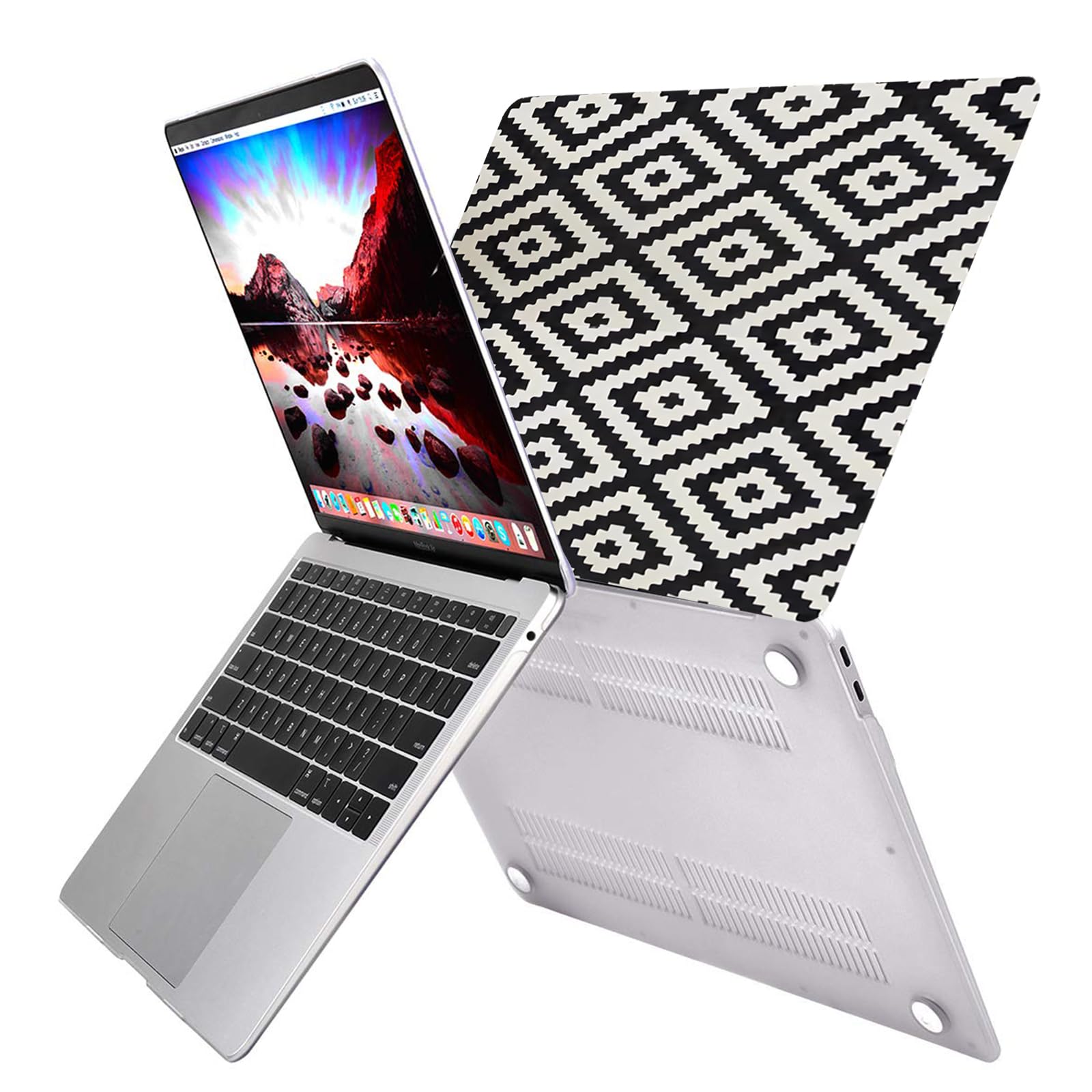 Miwasion Compatible with MacBook Air 13 inch Case,2020 2019 2018 Release,(A2337 M1 A2179 A1932),with Touch ID and 2 Pack Keyboard Protectors,Laptop Plastic Hard Shell (Black Boho)