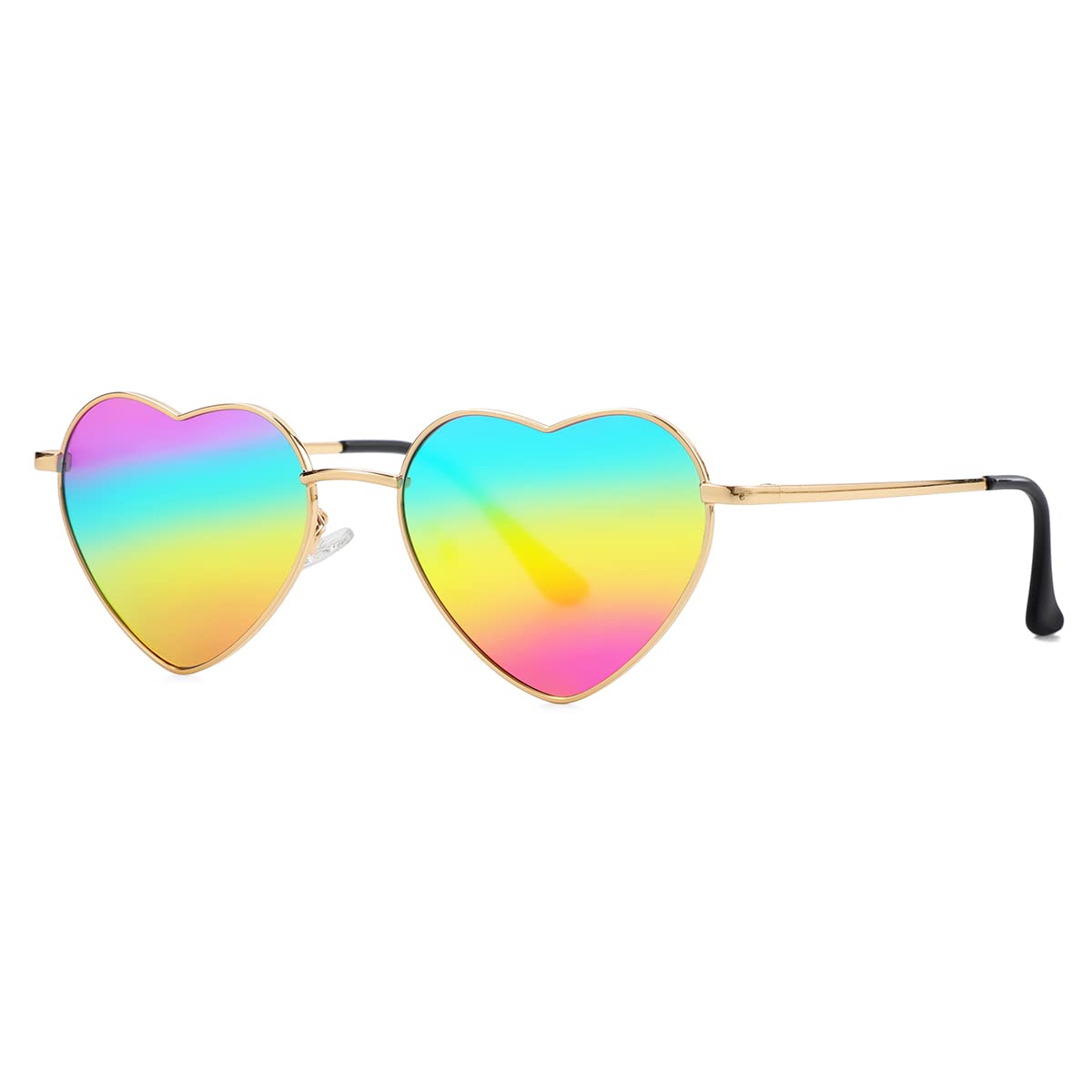 Polarized Heart Shaped Sunglasses for Women Metal Frame Cute Lovely Glasses 100% UV Protection (Gold/Pink+Gold/Grey)
