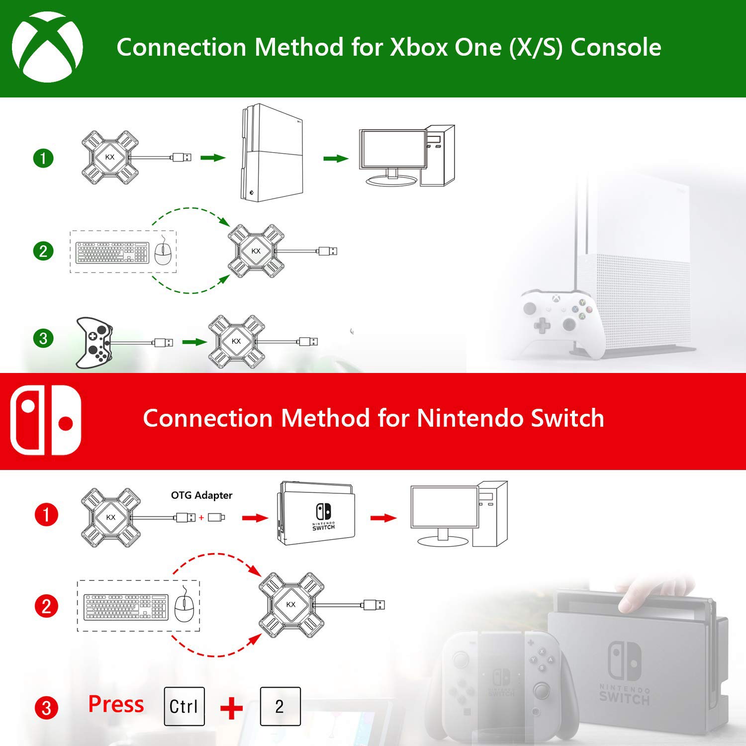 RALAN Keyboard and Mouse Adapter, Controller Converter Adapter for Nintendo Switch/PS4/PS4 Pro/PS4 Slim/XBOX/PS3/PS3 Slim Keyboard Adapter. Perfect for Games Like FPS, TPS, RPG and RTS, etc