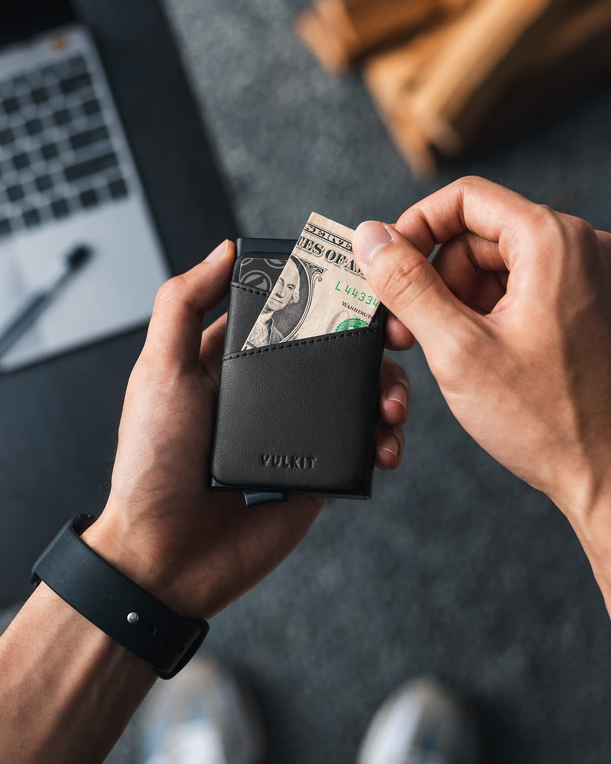 VULKIT Credit Card Holder Pop up Wallet with Extra Leather Slots RFID Blocking Slim Metal Card Case for Men or Women(Brown)
