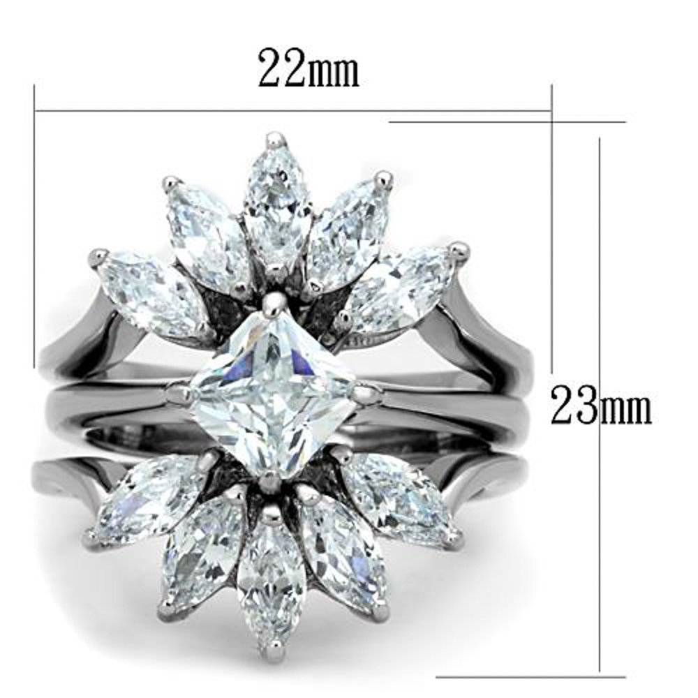 Marimor Jewelry Women's Stainless Steel 316 AAA Grade Cubic Zirconia 3 Piece Wedding Ring Set Size 9
