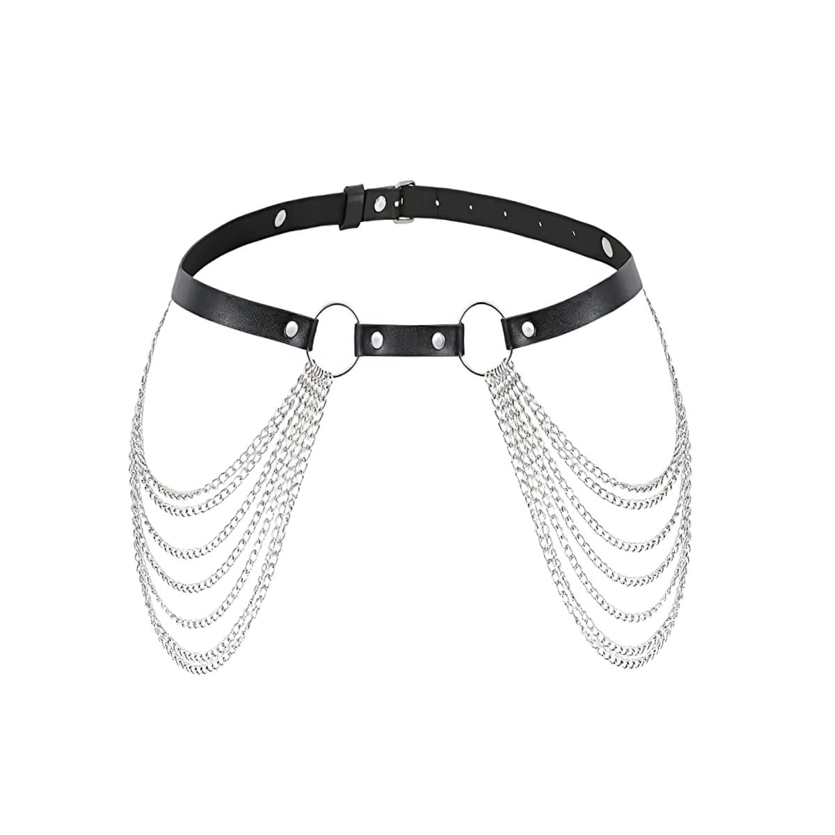 Punk Waist Chain Leather Layered Belly Body Chain Belt Halter Bra Adjustable Strap for Women Party Gift Black
