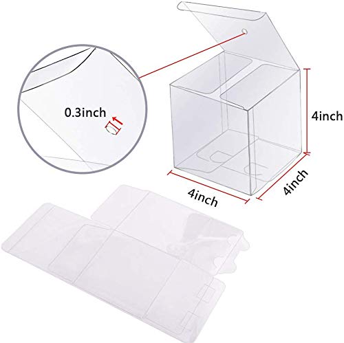 XP-ART 30 Pcs Candy Apple Boxes with Bamboo Apple Sticks, Clear Caramel Apple Box Plastic Gift Cookie Makaron Cupcake Packaging for Treats, Party Favors, 4" L x 4" W x 4" H