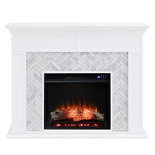 SEI Furniture Torlington Marble Tiled Touch Screen Electric 50" Fireplace w/Remote Control - White/Gray Marble