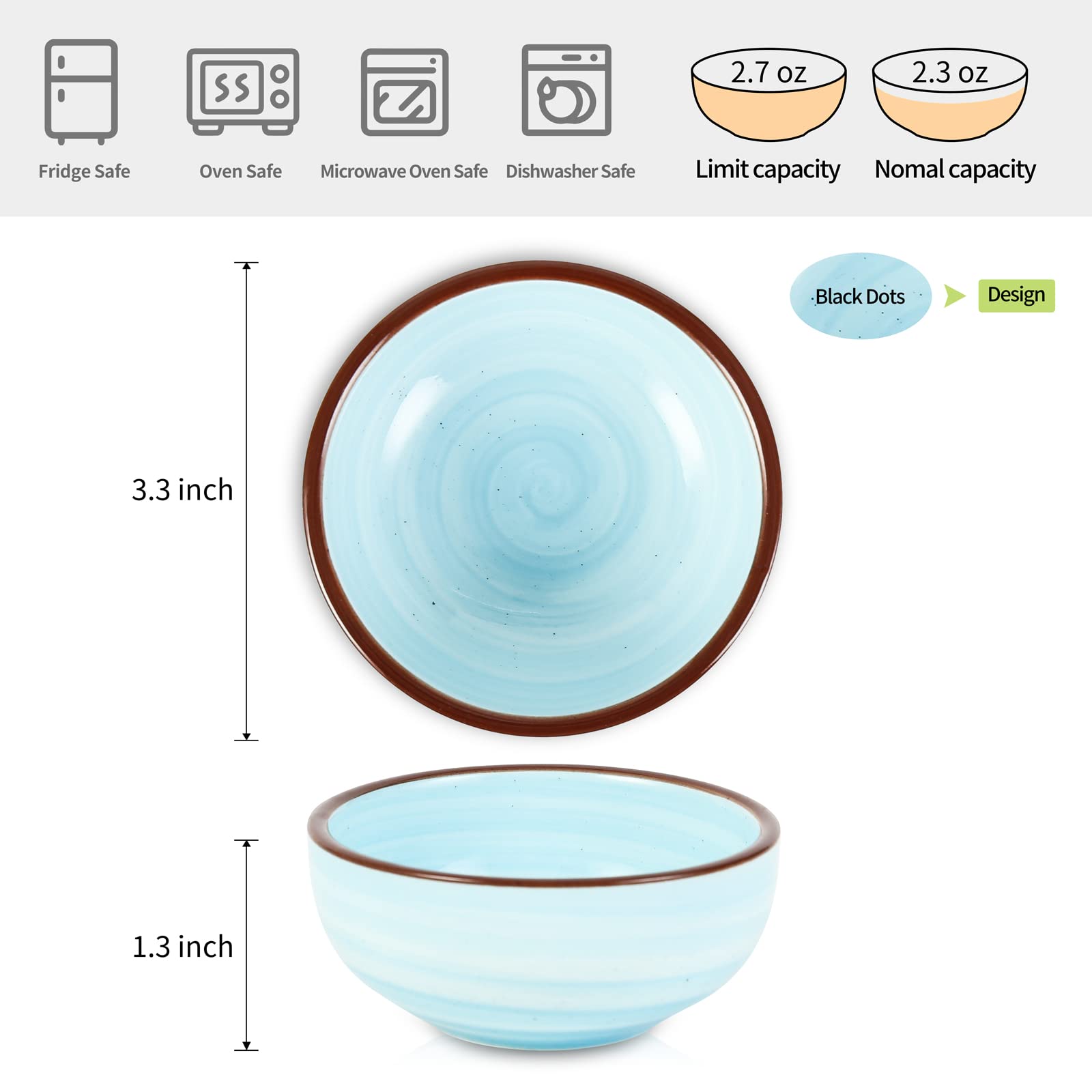Selamica Ceramic Dipping Bowls, 2.7 Oz Soy Sauce Dish Set, Small Bowls, 3 inch Small Dip Bowls, Mini Bowls for Side Dish, Appetizers, Sushi, BBQ, Ketchup, Set of 6, Gradient Blue