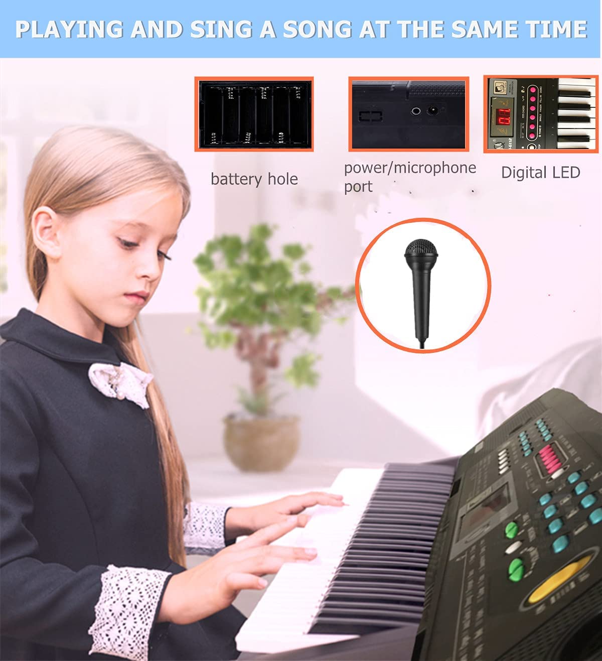 SEMART keyboard piano 61 key electric piano digital w/stand microphone electronic keyboards musical toy gifts for kids beginners