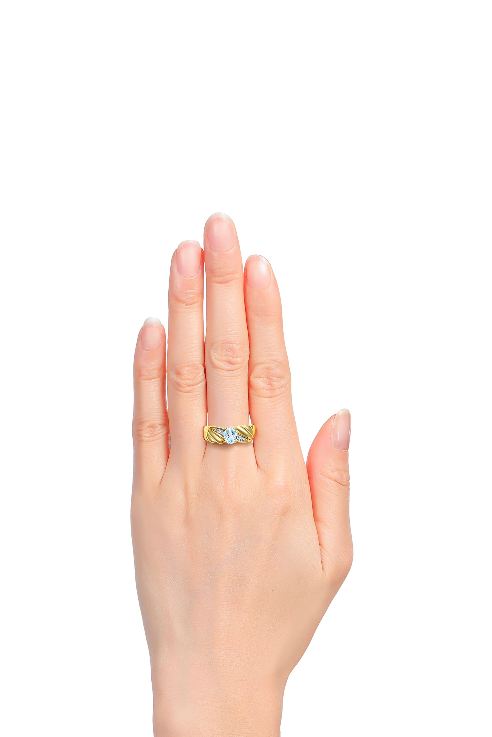 Rylos Simply Elegant Beautiful Aquamarine & Diamond Ring - March Birthstone* Size 8