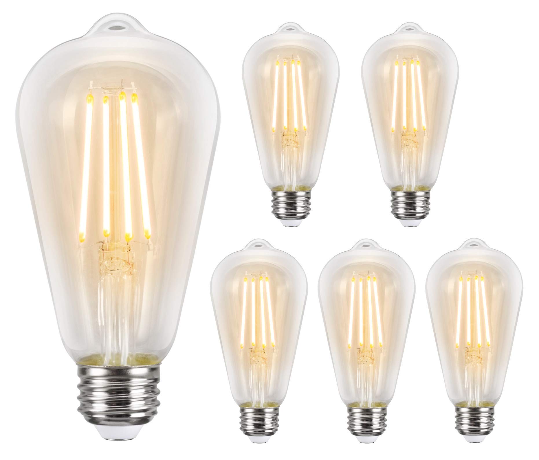 LIT-PaTH LED Edison Light, Vintage Filament Bulb, ST64(ST19) 9W (60W Equivalent) 800 Lumen, Dimmable, 2700K, E26 Base, 6-Pack