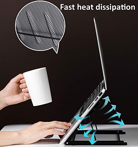 Nicunom Laptop Stand Desktop Laptop Computer Holder, Angle Adjustable Foldable Portable Ventilated Notebook Riser for Desk, Compatible with 10~15 inches Tablet, Laptop, Black