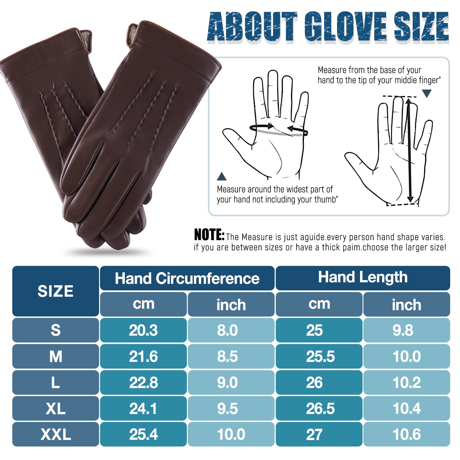 QUKOPSE Winter Leather Gloves for Men,Touchscreen Snow Driving Gloves with Cashmere Lining for Motorcycle Driving Riding