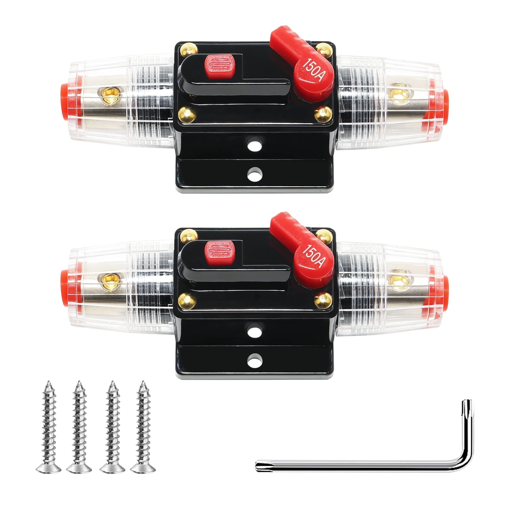 NuIth 150A Audio Inline Circuit Breaker with Manual Reset 12-24V, 4-12 AWG 150 AMP Circuit Breaker Inline Fuse for Car AutomotiveAudio Amplifier System Protection Marine Truck RV Home, 2PCS