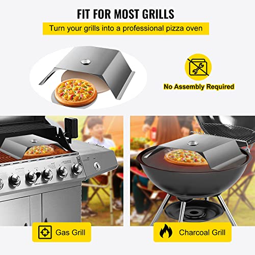 VEVOR Pizza Oven for Outside - Portable Pizza Oven Kit with Pizza Stone, Pizza Shovel, Pizza Cutter, Thermometer for Camping,Stainless Steel Camp Pizza Oven, (13 inch, Silver)