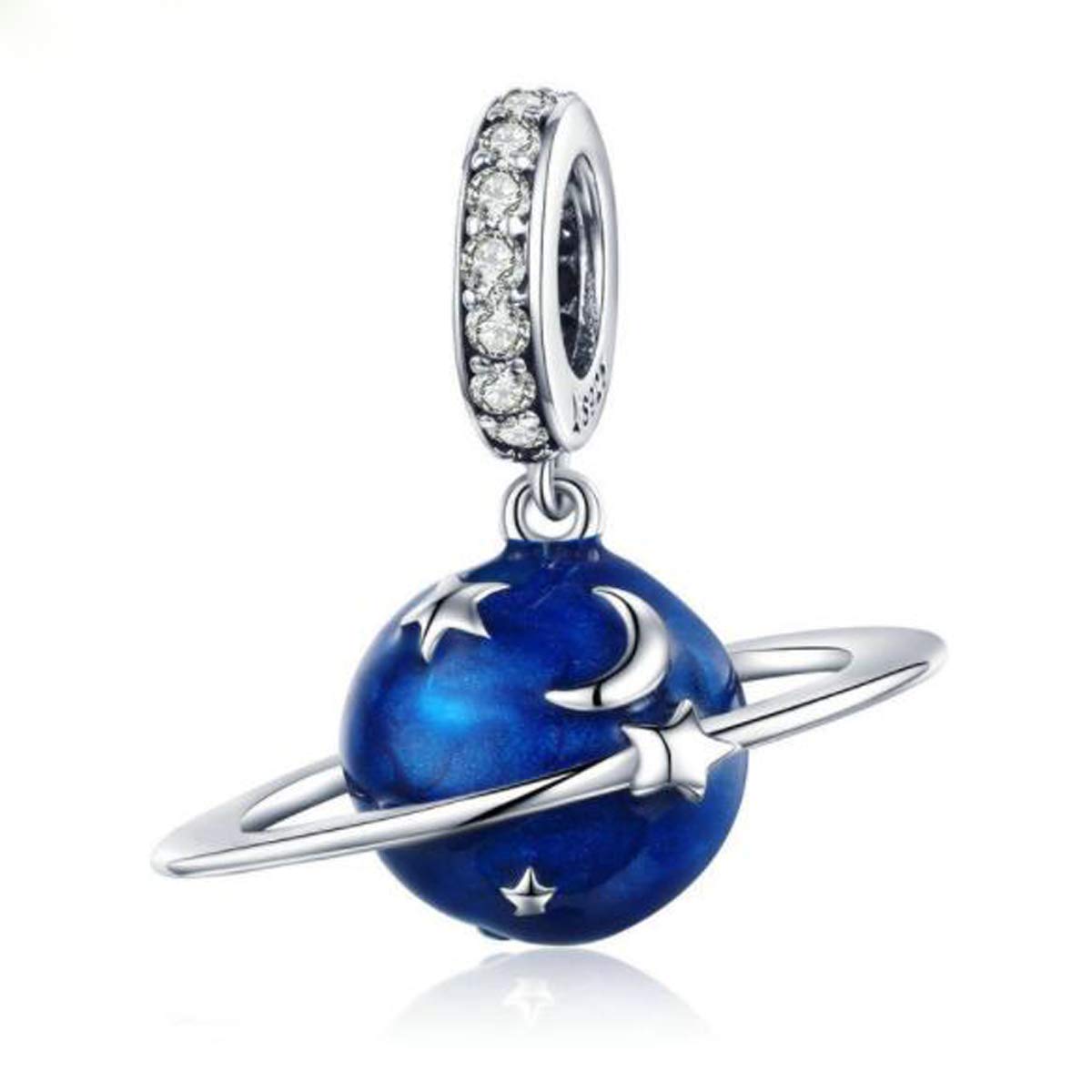 MEETCCY Car Keys Bike Suitcase Charms 925 Sterling Silver Charms Beads Black Enamel Charm and Color Crystal Travel Charms for Bracelets (Blue Planet)