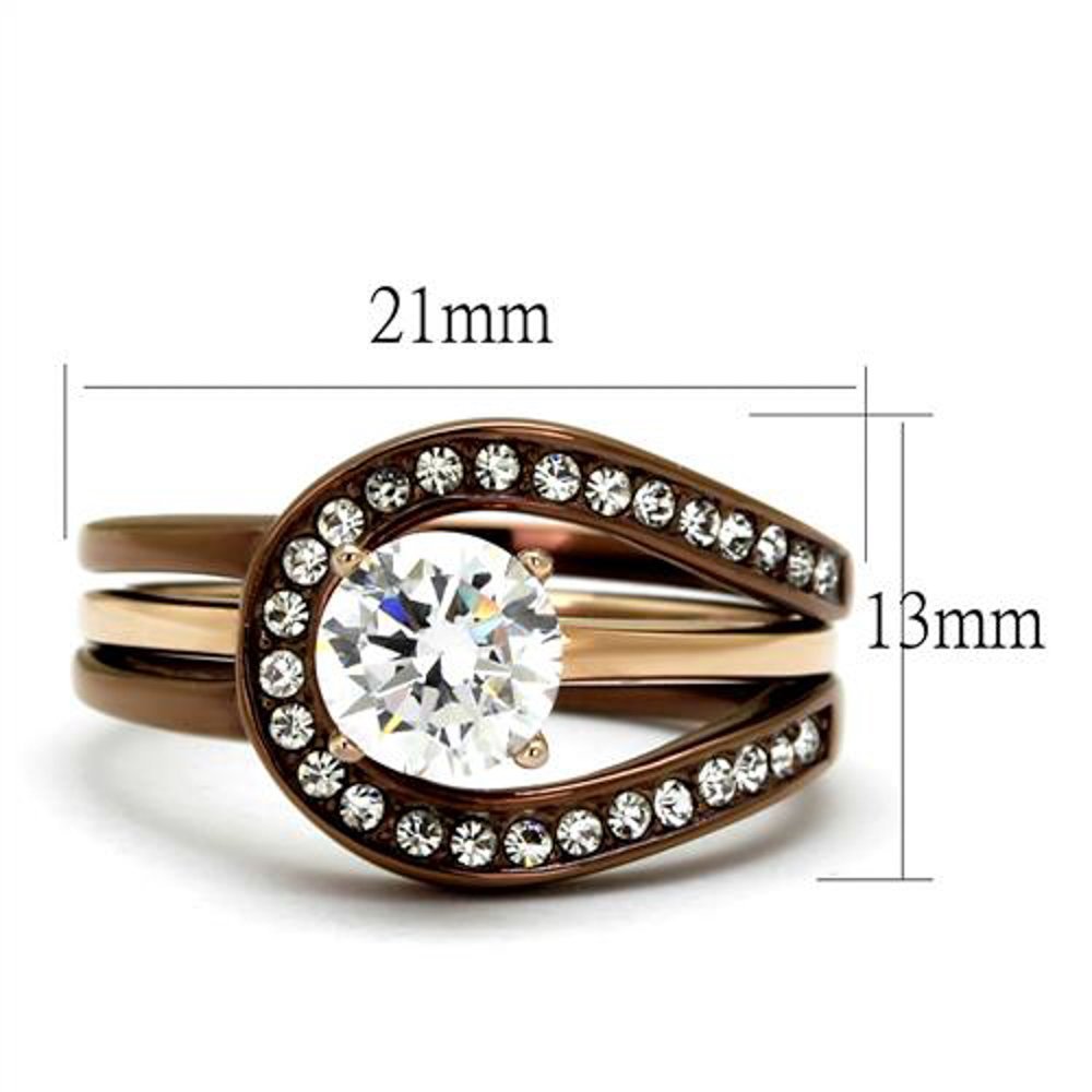 Marimor Jewelry Womens 1 Carat Cubic Zirconia Rose and Brown Stainless Steel 2 Piece Wedding Ring Set Size 6