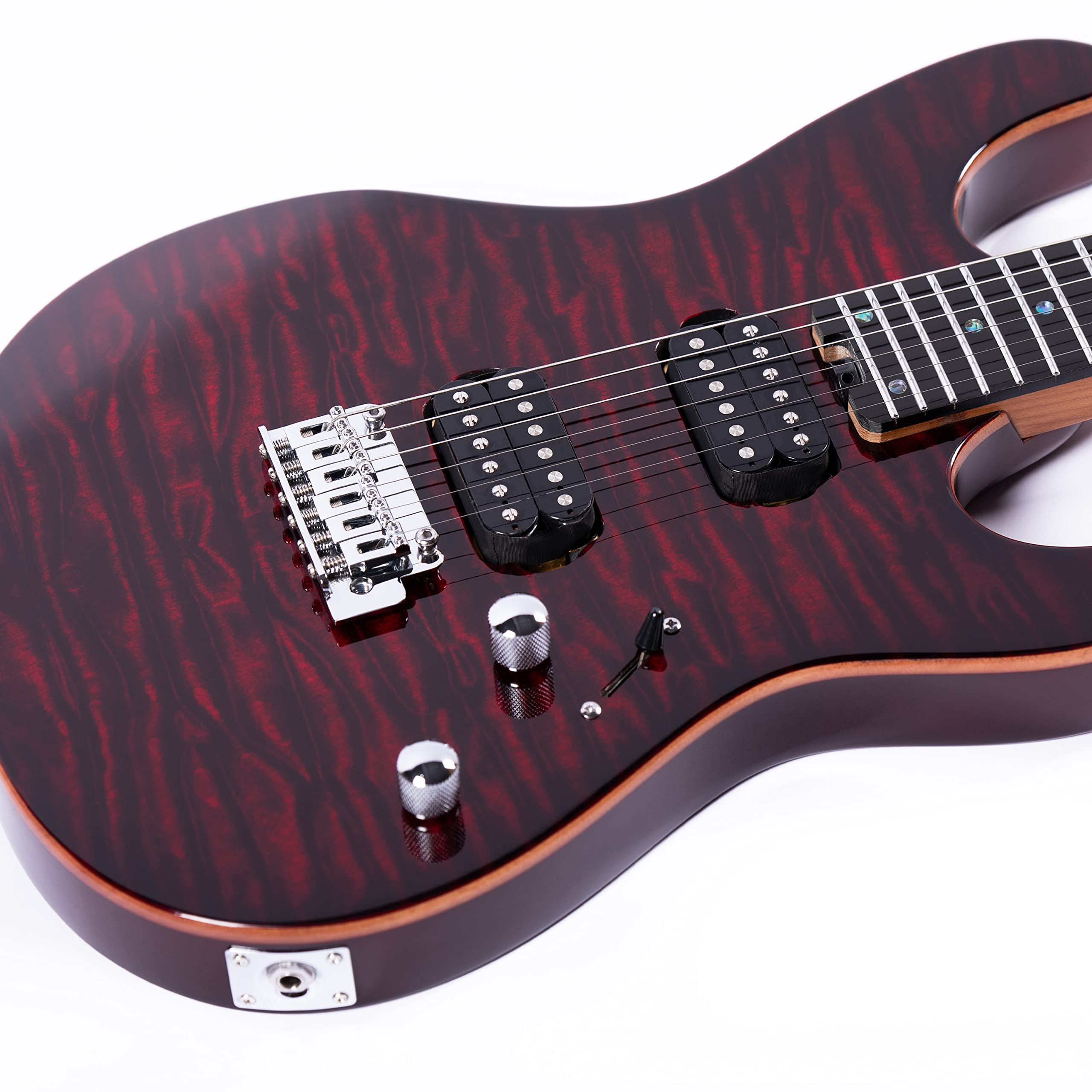 Volgoa VSR-1 Electric Guitar with Mahogany Solid Body,Roasted Maple Neck, and Rosewood Fingerboard 6 String Guitar (Red-Synthetic Veneer)