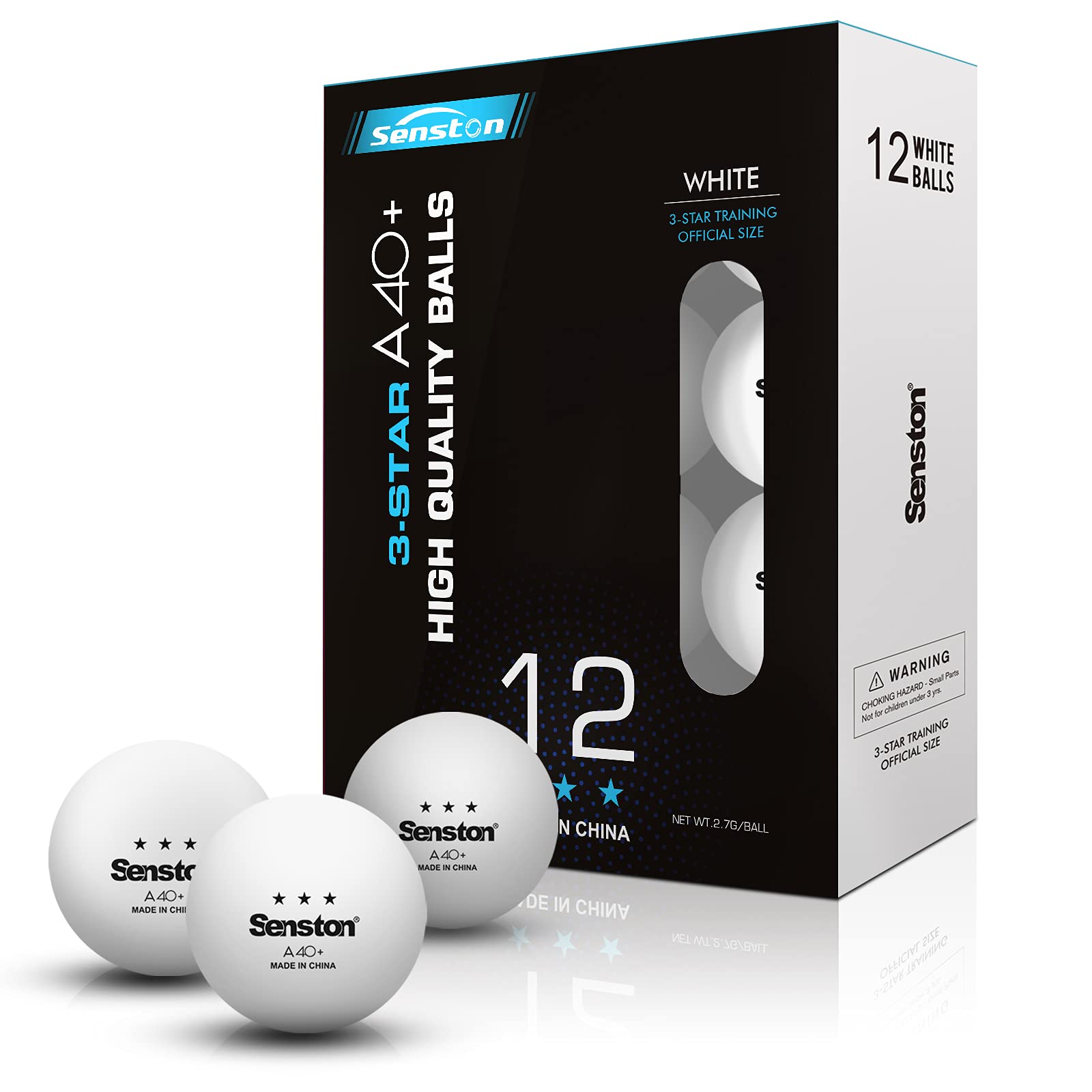 Senston Table Tennis Balls, 3 Star Ping Pong Balls, Official 40mm Size, (Pack of 12 or 24) Advanced Training Ping Ping Balls(White)