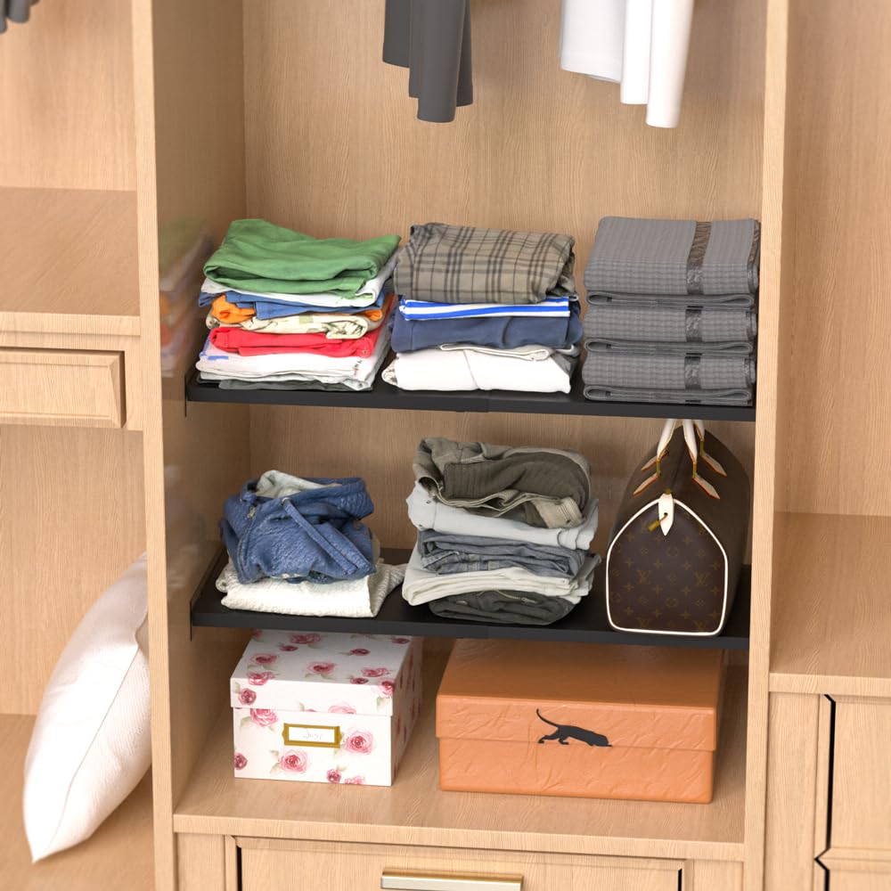MIYUPTC Expandable Closet Tension Shelves, Adjustable Tension Shelf Clothes Storage Rack 17-31.5''L x 7.9''W, DIY Cabinet Wardrobe Hanger Divider, Set of 2