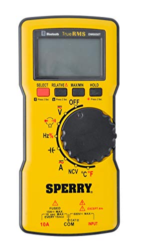 Sperry Instruments DM6850T Digital Multimeter, Thin, TRMS, Bluetooth, Autoranging, 600 V AC/DC, 10A Current, ConTinuity, Resistance, Capacitance, Frequency, Temperature