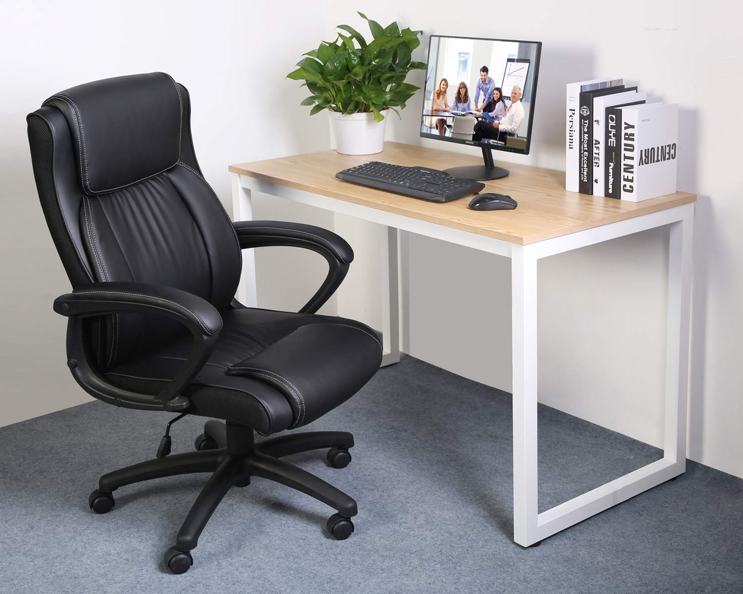 Qulomvs Executive Office Chair with arms High Back Computer Ergonomic Desk Chair 300lbs PU Leather Task Chair 360 Swivel with Wheels (Black)