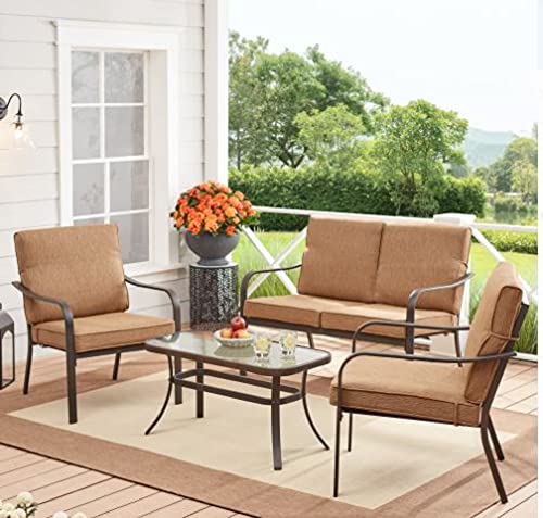Mainstays Stanton Cushioned 4-Piece Patio Conversation Set, Brown, Seats 4