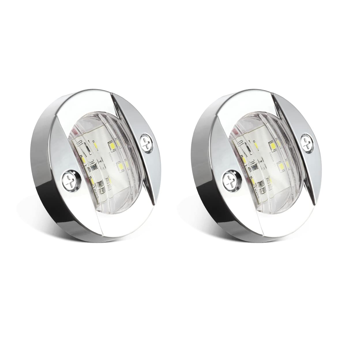 Partsam 2pcs 3" inch Round Navigation Lights Chrome Boat Marine Clear Lens Blue LED Transom Mount Stern Anchor Lamps, Courtesy/Deck/Night Fishing/Light, 12V Surface Mount, IP67 Waterproof (Pack of 2)