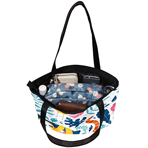 Women's Large Size Canvas Shoulder Bag Hobo Crossbody Handbag Casual Tote, Cartoon Sloth Parrot