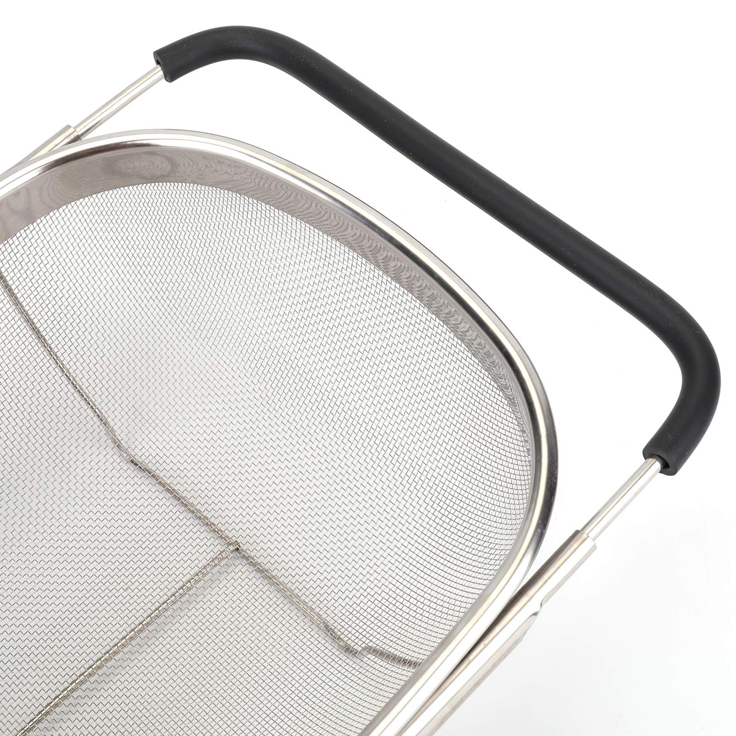 Suwimut 2 Pack Over the Sink Oval Colander for Kitchen, Stainless Steel Fine Mesh 6 Quart Strainer Basket with Expandable Rubber Grip Handles for Straining, Draining, Rinsing Fruits, Vegetables