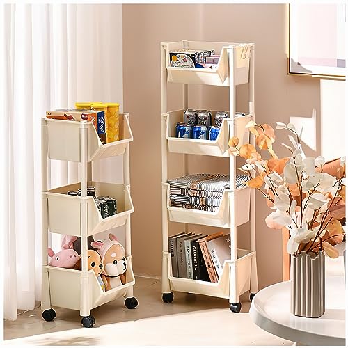 Miyxsin 4-Tier Detachable Plastic Storage Rack,Movable storage cart with Wheels,Multi-Functional Rolling Utility Car Storage Rack,Simple display bookshelf suitable for living room(without Cover)
