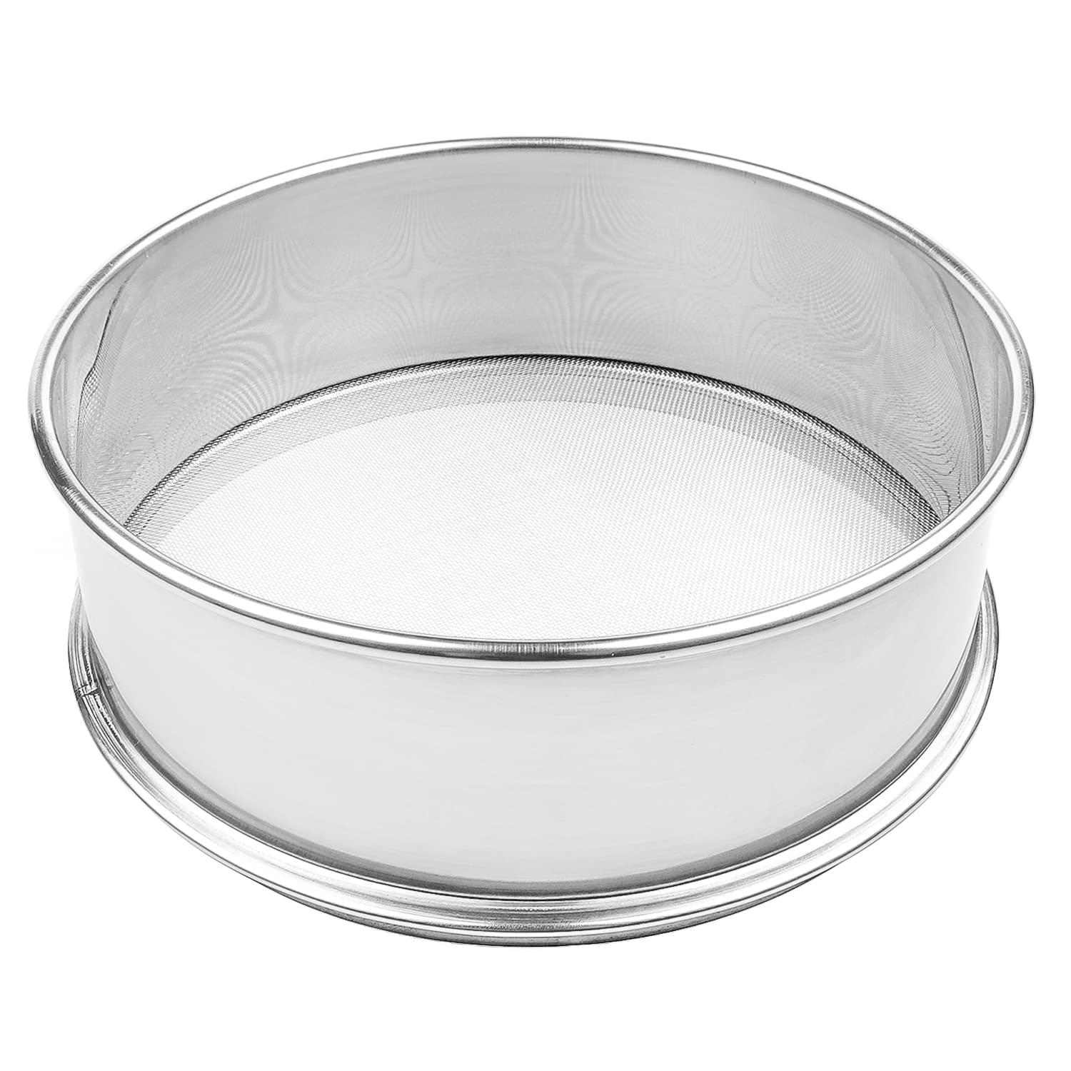 Vollum Stainless Steel Flour Sifter Fine Mesh Round Flour Sifter for Baking 8" Diameter x 2.5" High; Mesh-Hole Size 0.85mm