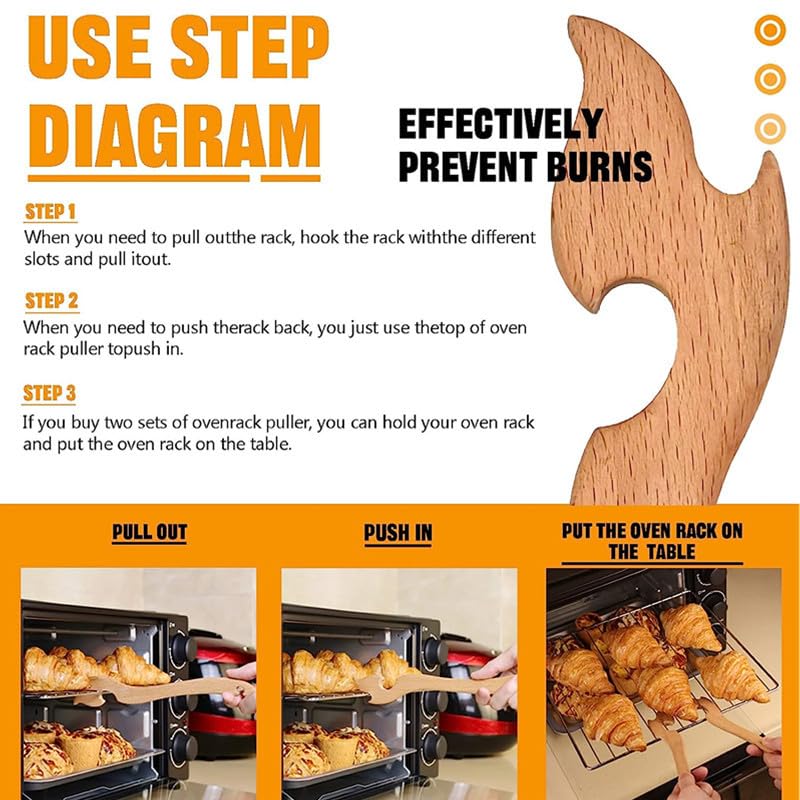 Oven Rack Puller Wooden Oven Rack Push Pull Tool Kitchen Oven Accessories Baking Kitchen Appliances for ovens Toaster ovens Air fryer